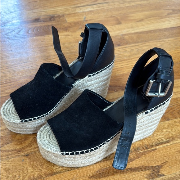 Marc Fisher | Shoes | Marc Fisher Black Espadrille Wedge Sandals | Poshmark